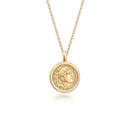 Elli Damen Kette mit Anh&auml;nger "M&uuml;nze Pl&auml;ttchen Coin Vintage Antik 925er Silber", 45, ohne Stein, Silber 925 (Sterlingsilber), L: 45, gold, Silber 925
