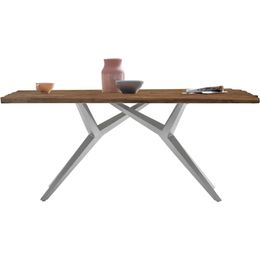 Esstisch Sit, B:200cm H:73,5cm T:100cm, beige, Platte recyceltes Teak, Gestell Metall, Tische, mit Bruchkante