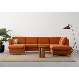 Wohnlandschaft Home Affaire, B:307cm H:86cm T:213cm, rosa, 95% Polyester, 5% Polyamid, Sofas, "Trelleborg U-Form", wahlweise mit Bettfunktion und