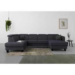 Sit & More Wohnlandschaft SIT & MORE, B:321cm H:85cm T:195cm, blau, Sofas, "Belluci U-Form", Kopfteilverstellung und Federkern, wahlweise mit Bettfunktion