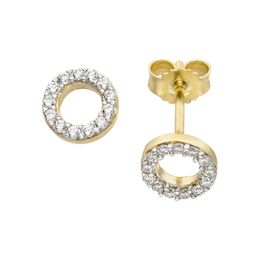 Jobo Damen Paar Ohrstecker, 6,6mm, Gelbgold 375, gelb, Gelbgold 375, Ohrringe, rund 375 Gold bicolor mit 26 Zirkonia