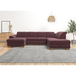 Wohnlandschaft Home Affaire, B:338cm H:86cm T:219cm, lila, Flachgewebe (100% Polyester), Sofas, "Dundee U-Form", wahlweise mit Kopfteilverstellung