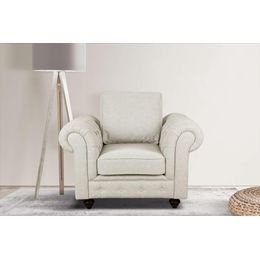 Sessel Home Affaire, B:117cm H:90cm T:93cm, beige, 100% Polyester, Wohnzimmer, Sessel, "MENDITTE", Knopfheftung an Armlehnen und vorderer Leiste,