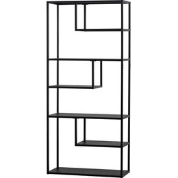 B&uuml;cherregal Woood, B:85cm H:188cm T:35cm, schwarz, Metall, Wohnzimmer, Regale, "Teun", aus Metall, viel Platz, H 188 cm x B 85 cm