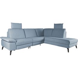 Ecksofa Alina, B:243cm H:118cm T:210cm, blau, Struktur GBA (100% Polyester), Wohnzimmer, Sofas, inkl. Kopfst&uuml;tzen, wahlweise mit Relaxfunktion,