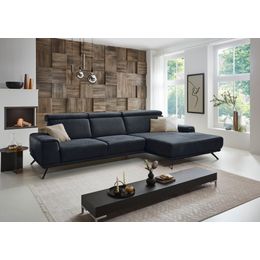 Ecksofa DIE PLANBAR, B:335cm H:89cm T:188cm, blau, Wohnzimmer, Sofas, "PN-EM22041 L-Form", wahlweise motorisches Canape oder Sitztiefenverstellung