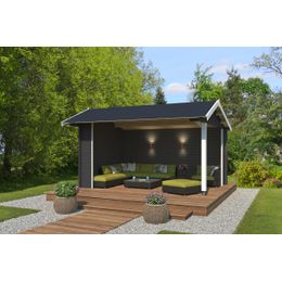 Gartenhaus Lasita Maja, grau, Holzwerkstoff, Gartenh&auml;user, "Unterstand/Lounge San Diego", Unterstand / Lounge 34mm, Fundamentmass 4250x3000,