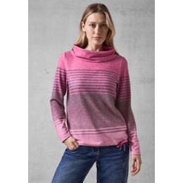 Cecil Damen Langarmshirt, pink, Gr. XXL, gestreift, Stoff, 67% Viskose, 28% Polyester, 5% Elasthan, Shirts, mit gro&szlig;em Kragen