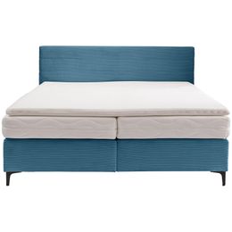 Boxspringbett Alina, B:192cm L:212cm, blau, Cord GCT (92% Polyeste, 8% Nylon), Jugendzimmer, Komplettbetten, "Pico", inkl. Matratzen und Topper