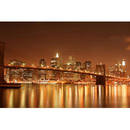 papermoon Fototapete "Brooklyn Bridge bei Nacht", B/L: 4m x 2,6m, Bahnen: 8 Stk., bunt, Wohnzimmer, Tapeten
