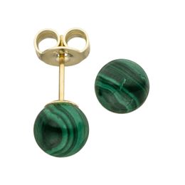 Jobo Damen Paar Ohrstecker "Ohrringe mit Malachit", 6mm, Gelbgold 585, gelb, Gelbgold 585, Ohrringe, 585 Gold