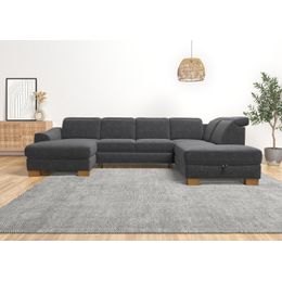 Wohnlandschaft Home Affaire, B:338cm H:86cm T:219cm, grau, Flachgewebe (100% Polyester), Sofas, "Dundee U-Form", wahlweise mit Kopfteilverstellung