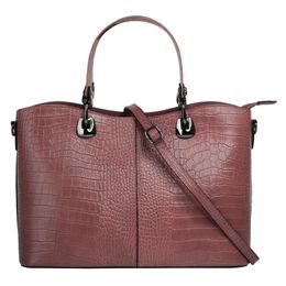 CLUTY Damen Henkeltasche, rosa, Leder, Reptilienpr&auml;gung, Taschen, echt Leder, Made in Italy