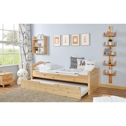 Jugendbett Ticaa, B:129cm H:78cm L:211cm, beige, Betten, "Leni", Einzelbett, inkl. Zusatzbett und Rollrost