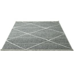 Teppich Sansibar, B:80cm H:2mm L:150cm, grau, Schurwolle, Wohnzimmer, Teppiche, "Braderup", Flachgewebe, modernes Scandi Design, Motiv Rauten, mit