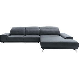 Wohnlandschaft Musterring, B:342cm T:207cm, blau, Sofas, "MR 2490 Ecksofa mit erstklassigem Sitzkomfort, Long-Life-Leder", Fu&szlig; schwarz, Sitzh&ouml;he