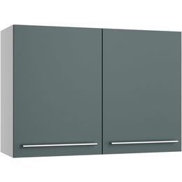 H&auml;ngeschrank KOCHSTATION, B:100cm H:70,4cm T:34,9cm, gr&uuml;n, Holzwerkstoff, K&uuml;che, Schr&auml;nke, "KS-Bern2", Breite 100 cm, 2 T&uuml;ren, 2 Einlegeb&ouml;den
