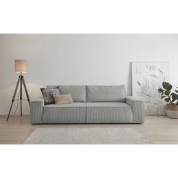 3-Sitzer Home Affaire, B:257cm H:85cm T:106cm, grau, 100% Polyester, Sofas, "SHERWOOD Schlafsofa (257cm) Cord, Samtvelours, Vintage-Lederoptik",