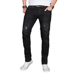 Herren Slim-fit-Jeans "ASLuca", schwarz, Gr. 29, Alessandro Salvarini, Destroyed-Effekte, leichte Abriebeffekte, Denim/Jeans, Obermaterial: 98%