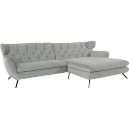 Ecksofa 3C CANDY, B:300cm H:94cm T:175cm, silber, Samt-Optik (100% Polyester), Wohnzimmer, Sofas, "Beatrice Designsofa in moderner Retrooptik, bequem