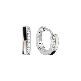 Vivance Damen Paar Creolen "925/- Sterling Silber rhodiniert Perlmutt Onyx Zirkonia", one-size, Silber 925 (Sterlingsilber), wei&szlig;, Silber 925