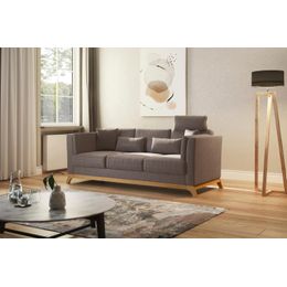 3-Sitzer Home Affaire, B:213cm H:84cm T:93cm, grau, 100% Polyester, Sofas, "Viva", mit Holzrahmen aus Eiche