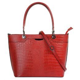 CLUTY Damen Henkeltasche, rot, Leder, Reptilienpr&auml;gung, Taschen, echt Leder, Made in Italy