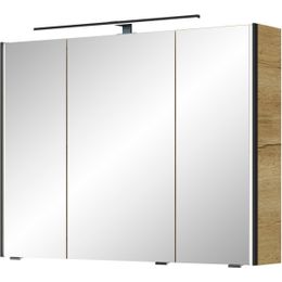 Spiegelschrank SAPHIR, B:93,2cm H:70,3cm T:17cm, braun, Badezimmer, Schr&auml;nke, "Serie 7045 Badezimmer-Spiegelschrank inkl. LED-Beleuchtung, 3 T&uuml;ren",