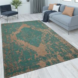 Teppich Paco Home, B:160cm H:13mm L:230cm, blau, Baumwolle, Polyester, Wohnzimmer, Teppiche, "Mariba 200", Kurzflor, meliert, Orient-Optik, Hoch-Tief