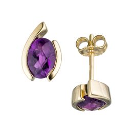Jobo Damen Paar Ohrstecker, Gelbgold 333, gold, Gelbgold 333, Ohrringe, oval 333 Gold mit Amethyst