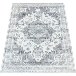 Teppich Paco Home, B:60cm H:12mm L:100cm, grau, Polyester, Wohnzimmer, Teppiche, "Cambridge 462", Kurzflor, orientalisches Muster, Vintage Design