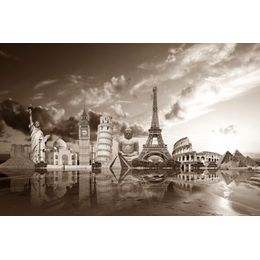 papermoon Fototapete "Sehensw&uuml;rdigkeiten Sepia", B/L: 4,5m x 2,8m, Bahnen: 9 Stk., bunt, Schlafzimmer, Tapeten