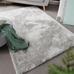 Hochflor-Teppich LUXOR living, B:80cm H:45mm L:150cm, grau, Polyester, Teppiche, "Gela", Uni Farben, weich und flauschig, ideal im Wohnzimmer &