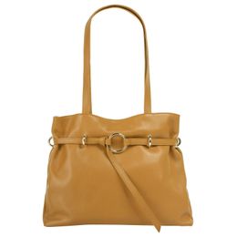 Samantha Look Damen Henkeltasche, gelb, Leder, leicht gl&auml;nzend, unifarben, Taschen, echt Leder, Made in Italy