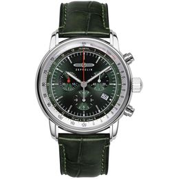 Zeppelin Herren Chronograph "LZ 14 Marine", gr&uuml;n, Armbanduhren, Armbanduhr, Quarzuhr, Herrenuhr, Datum, Stoppfunktion, Made in Germany