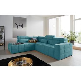 Ecksofa DOMO collection, B:275cm H:80cm T:228cm, blau, Wohnzimmer, Sofas, "Brandon L-Form, auch in Leder", inklusive Kopfteilverstellung, wahlweise