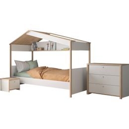 Schlafzimmer-Set GAMI, B:103cm H:165cm T:212cm, wei&szlig;, Holzwerkstoff, Schlafzimmerm&ouml;bel-Sets, "Set 3 Tlg", Ein richtiges Hausbett