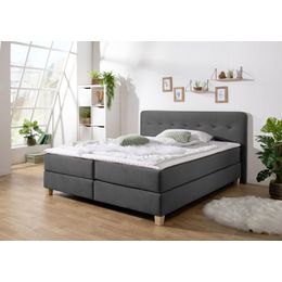 Boxspringbett Home Affaire, B:173cm L:227cm, grau, Struktur fein (100% Polyester);Samtstoff (100% Polyester), Komplettbetten, "Fargo", in &Uuml;berl&auml;nge