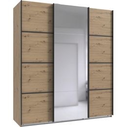 Schwebet&uuml;renschrank wimex, B:180cm H:208cm T:65cm, braun, Schr&auml;nke, "Jork Kleiderschrank mit Spiegel, schwarze Metallgriffe", Schrank in