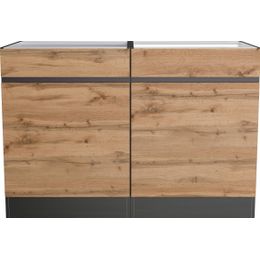 Sp&uuml;lenschrank KOCHSTATION, B:120cm H:82cm T:60cm, braun, Holzwerkstoff, K&uuml;che, Schr&auml;nke, "KS-Riesa", Breite 120 cm, MDF-Fronten