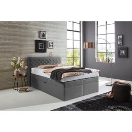 Boxspringbett, B:156cm L:210cm, grau, Westfalia Schlafkomfort, Box und Kopfteil: Strukturstoff (77% Polyester, 23% Viskose);Bezug der Obermatratze: