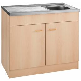Sp&uuml;lenschrank KOCHSTATION, B:100cm H:85cm T:60cm, braun, Holzwerkstoff, K&uuml;che, Schr&auml;nke, "KS-Elster", Breite 100 cm