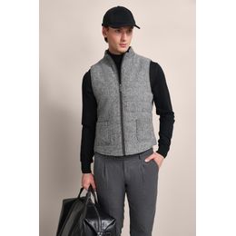 Bugatti Herren Kurzweste, grau, Gr. 58, unifarben, 50% Wolle, 30% Polyester, 20% Baumwolle, Westen, mit tonalem Fischgratmuster