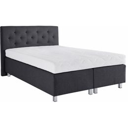 Boxspringbett, B:154cm L:210cm, grau, Westfalia Schlafkomfort, Bezug Unterbox und Kopfteil: Strukturstoff (77% Polyester und 23% Viskose);Bezug