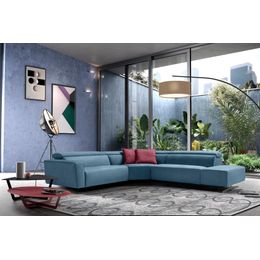 Ecksofa Egoitaliano, B:314cm H:96cm T:284cm, blau, Luxus-Micofaser Lederoptik (100% Polyester) ist ein neues technisches Gewebe mit einem visuellen