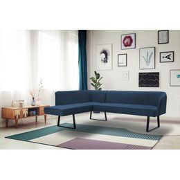 Eckbank, B:249cm H:83cm T:157cm, blau, exxpo - SOFA FASHION, Esszimmer, Sitzb&auml;nke, "Americano", mit Keder und Metallf&uuml;&szlig;en, Bezug in verschiedenen