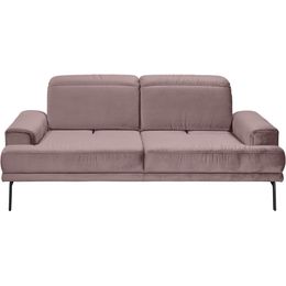 2-Sitzer Musterring, B:198cm H:79cm T:130cm, rosa, 100% Polyester, Sofas, "MR 4580", inkl. Kopf- und Sitztiefenverstellung, Fu&szlig; schwarz, B198 x T103