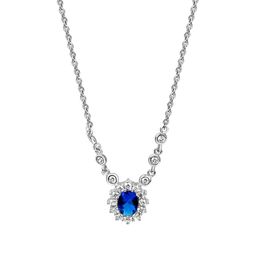 ZEEme Damen Kette mit Anh&auml;nger "Silber 925 rhodiniert mit Zirkonia blau und wei&szlig;", 42+3cm, Silber 925 (Sterlingsilber), L: 45 B: 10mm, wei&szlig;, Silber