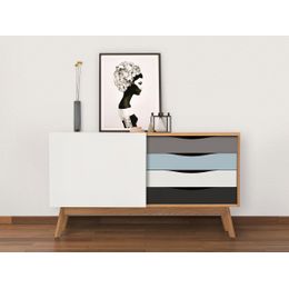 Sideboard WOODMAN, B:130cm H:71cm T:45cm, blau, Wohnzimmer, Sideboards, "Hilla", Kommode im angesagten skandinavischen Look, Breite 130 cm, FSC