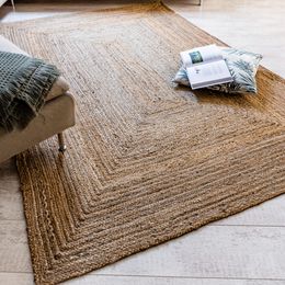 Teppich LUXOR living, B:60cm H:6mm L:90cm, beige, Jute, Wohnzimmer, Teppiche, "Salo", Juteteppich, handgeflochten, Flecht Design, 100% Naturfaser